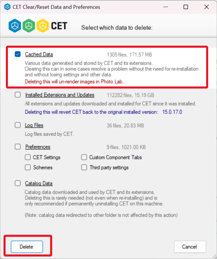 CET に関連するディスク使用量を減らす方法 – Configura Help Center