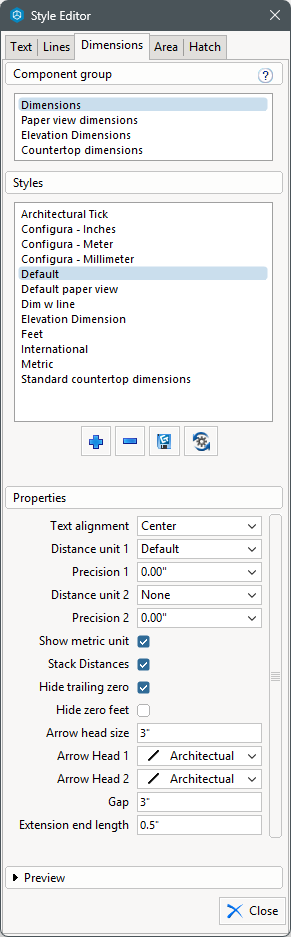 Style Editor: Dimensions – Configura Help Center