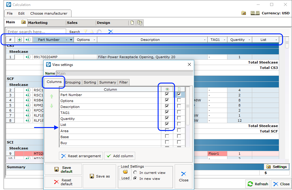View Settings: Columns – Configura Help Center